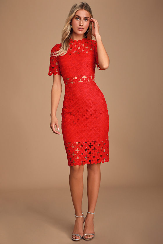 Sexy Red Lace Dress - Lace Bodycon Dress - Red Midi Dress - Lulus