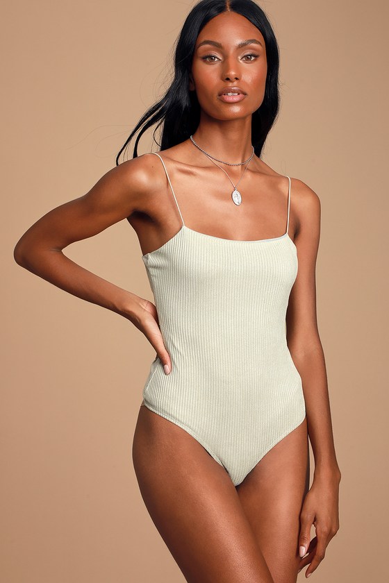 Trendy Beige Bodysuit Back Cutout Bodysuit Ribbed Bodysuit Lulus