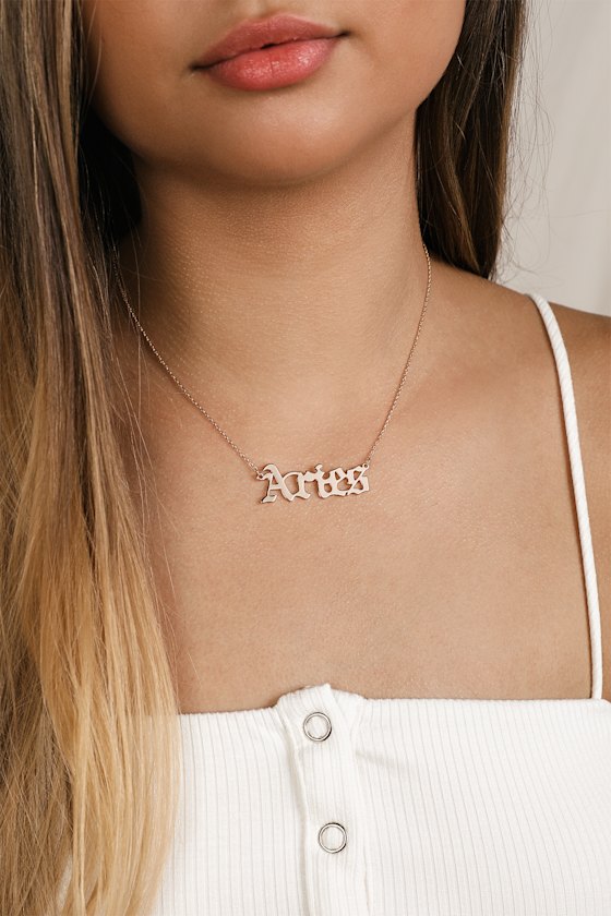 Trendy Aries Necklace - Gold Zodiac Necklace - Script Necklace - Lulus