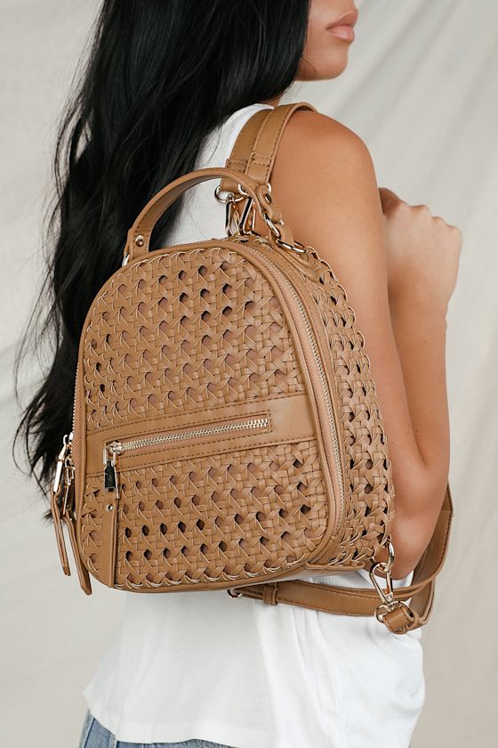 Cute Tan Backpack - Woven Vegan Leather Backpack - Mini Backpack - Lulus