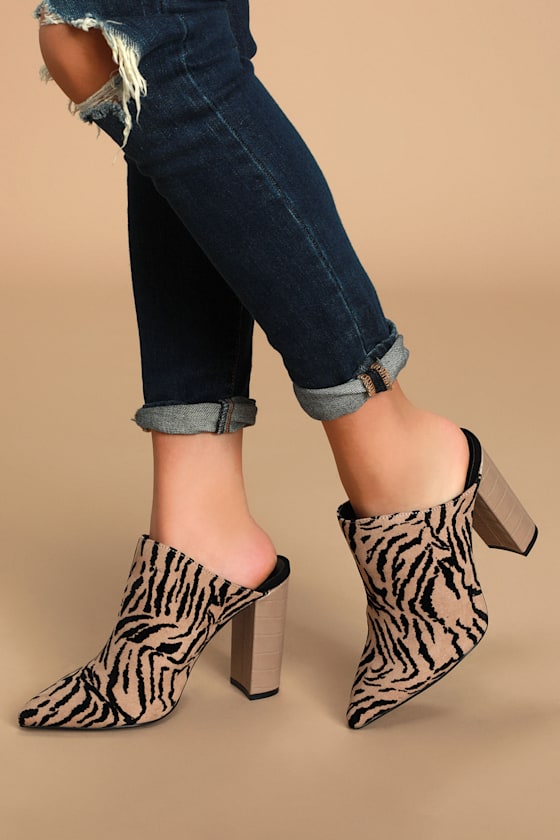 Tiger Print Mules - Pointed-Toe Mules - Vegan Suede Mule - Lulus
