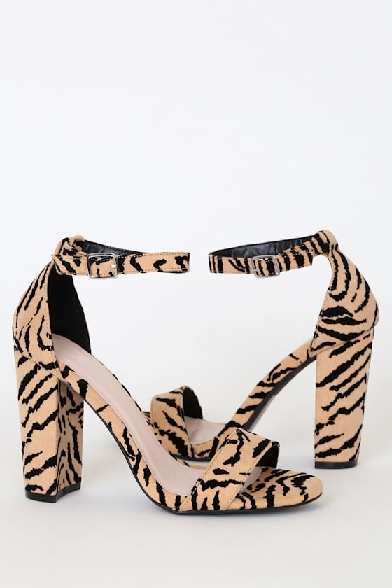 Cute Tan Tiger Heels - High Heel Sandals - Ankle Strap Heels - Lulus
