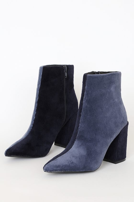 Chic Blue and Navy Boots - Corduroy Ankle Booties - Booties - Lulus