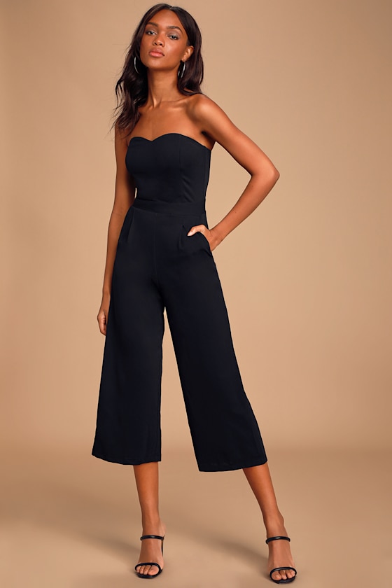Sexy Black Jumpsuit Strapless Jumpsuit Culotte Jumpsuit Lulus