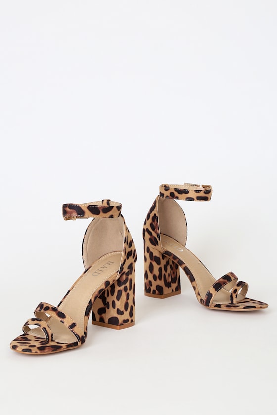 Cute Leopard Heels - Ankle Strap Heels - Vegan Suede Heels - Lulus