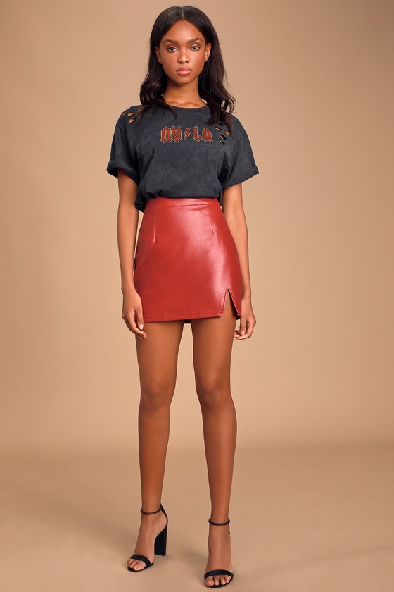 Red Vegan Leather Skirt Vegan Leather Mini Skirt Mini Skirt Lulus