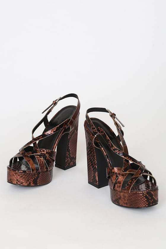 Brown Snake Heels - Vegan Leather Heels - Platform Heels - Lulus
