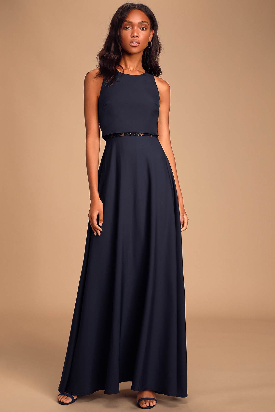 Glam Navy Blue Maxi - Lace Maxi Dress - Backless Lace Maxi Dress - Lulus