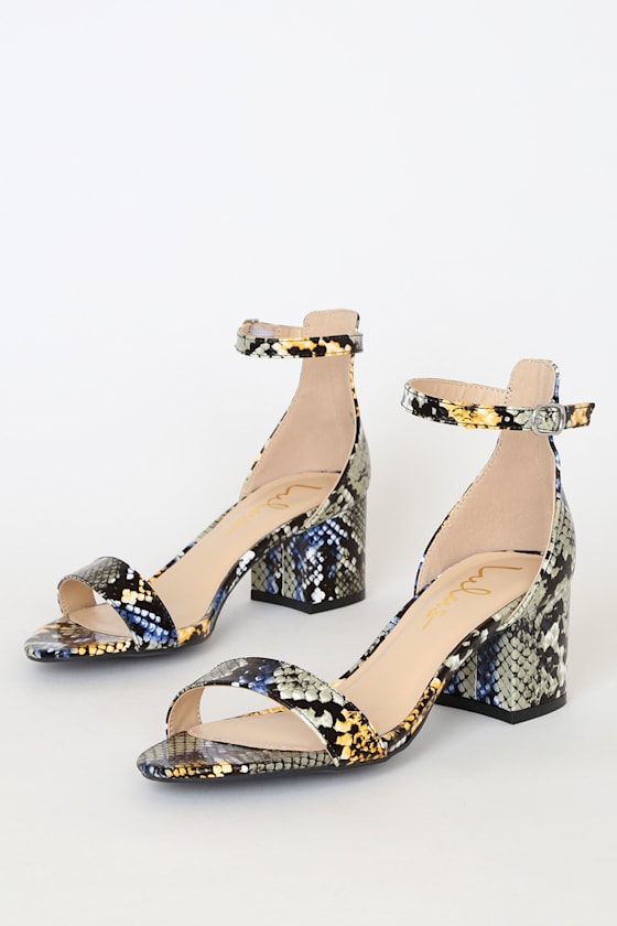 Chic Snake Print Sandals - Single Sole Heels - Block Heel Sandals - Lulus