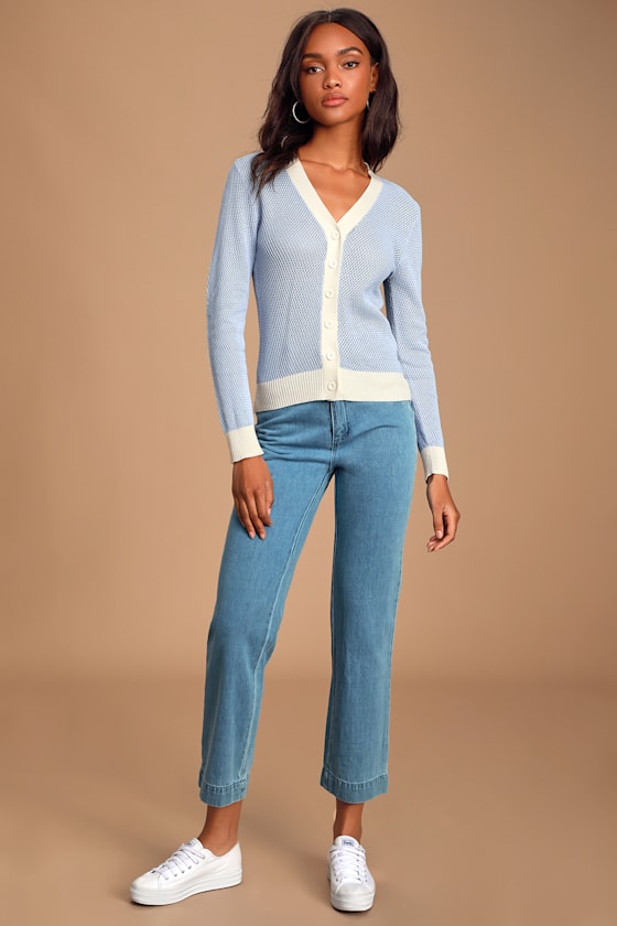 Cute Light Blue Cardigan - Loose Knit Cardigan - Cardigan Sweater - Lulus