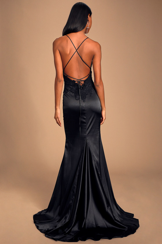 Sexy Black Maxi Lace Up Maxi Dress Satin Maxi Lace Maxi Lulus