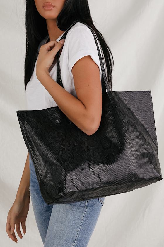 Cute Black Tote Bag - Snake Print Bag - Vegan Handbag - Tote - Lulus