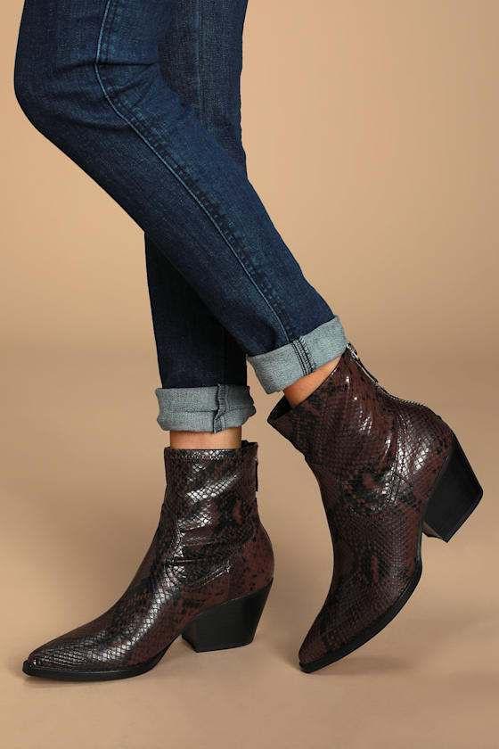 Dolce Vita Shanta - Brown and Black Snake Booties - Sock Boots - Lulus
