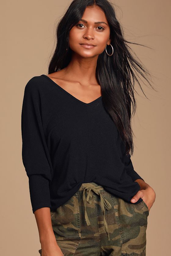 Cute Black Top - V-Neck Top - V-Back Top - Sweater Top - Lulus