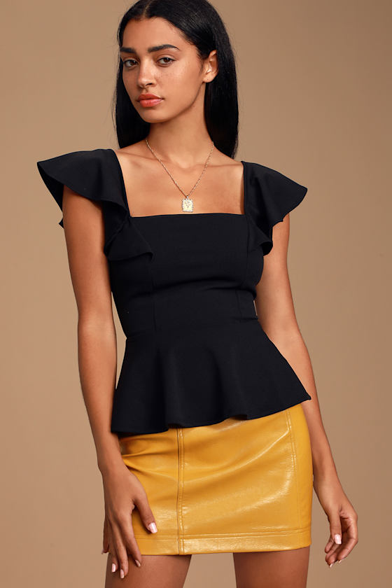 Chic Black Top - Ruffled Top - Peplum Top - Square Neck Top - Lulus