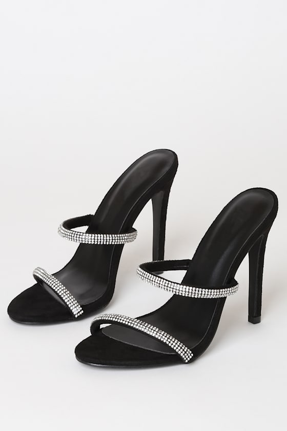 Sexy Black Suede Heels - Black Rhinestone Heels - Peep-Toe Heels - Lulus