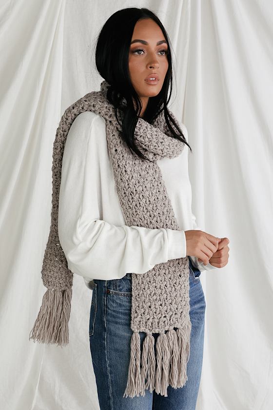 Cozy Light Grey Scarf - Popcorn Knit Scarf - Tasseled Scarf - Lulus