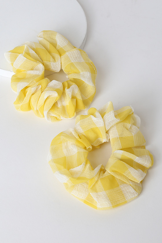 Cute Yellow Plaid Scrunchie Set - Scrunchie Set
