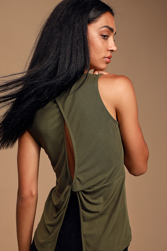 Olive Green Tank Top - Twist-Back Tank - V-Neck Tank Top - Lulus