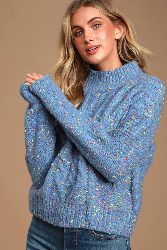 Cute Blue Sweater - Cable Knit Sweater - Speckled Knit Sweater - Lulus