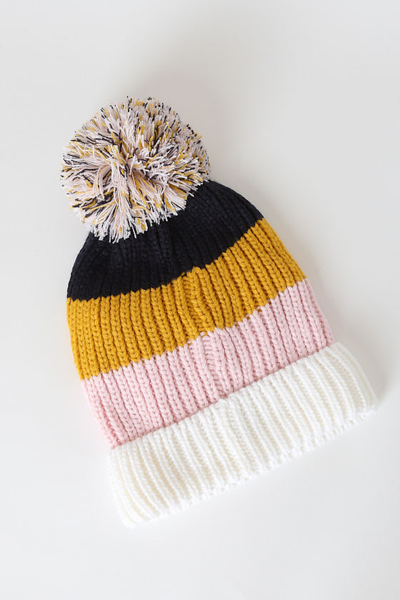 Cute Colorblock Beanie - Chunky Knit Beanie - Pom Pom Beanie - Lulus
