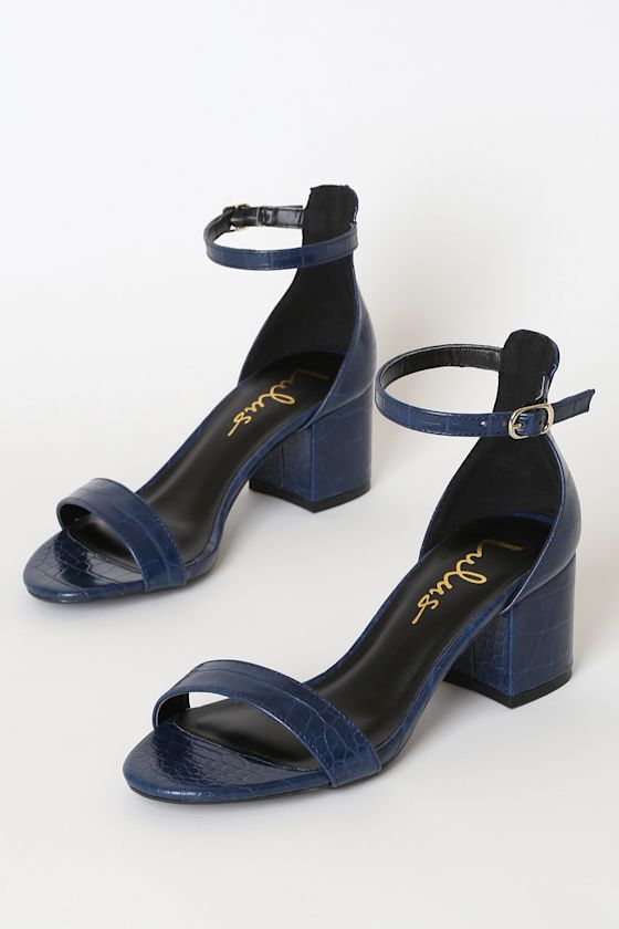 Cute Navy Blue Heels - Blue Crocodile Heels - Vegan Croc Heels - Lulus