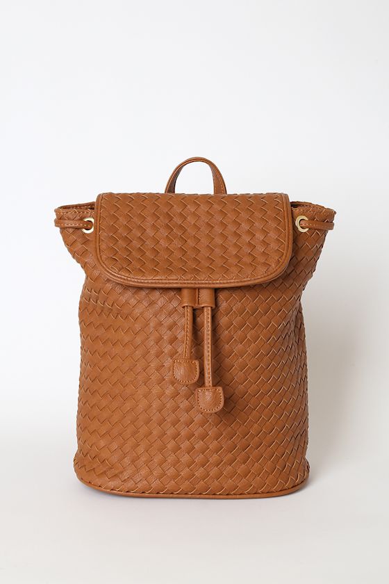 Cute Brown Backpack - Woven Backpack - Vegan Leather Backpack