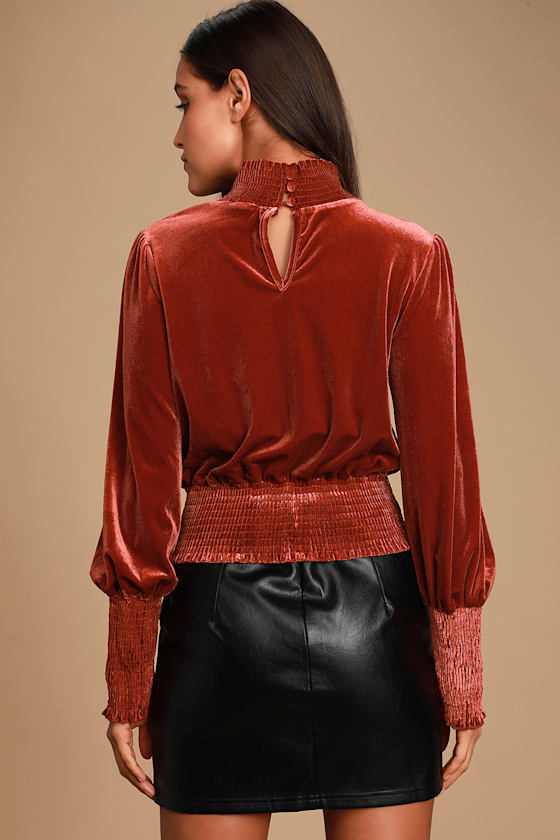 Chic Rust Red Top - Velvet Top - Smocked Top - Long Sleeve Top - Lulus