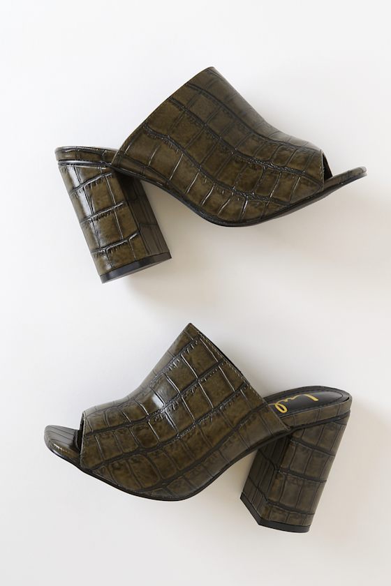 Cute Olive Green Mules - Croc Mules - Embossed Mules - Lulus