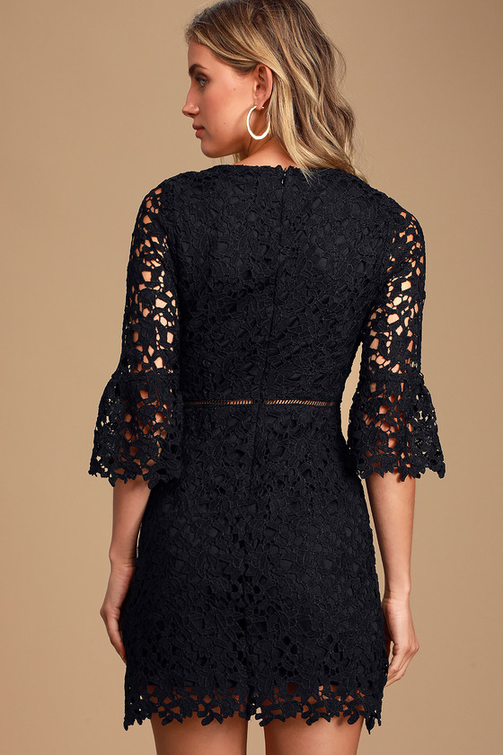 Cute Black Dress Lbd Lace Dress Flounce Sleeve Dress Lulus