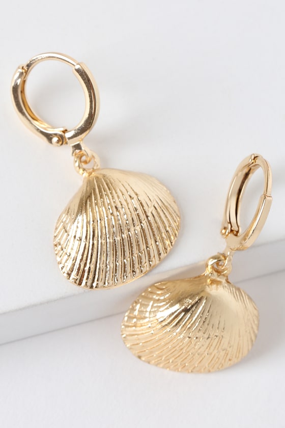 Cute Gold Earrings - Cockle Shell Earrings - Gold Shell Earrings - Lulus