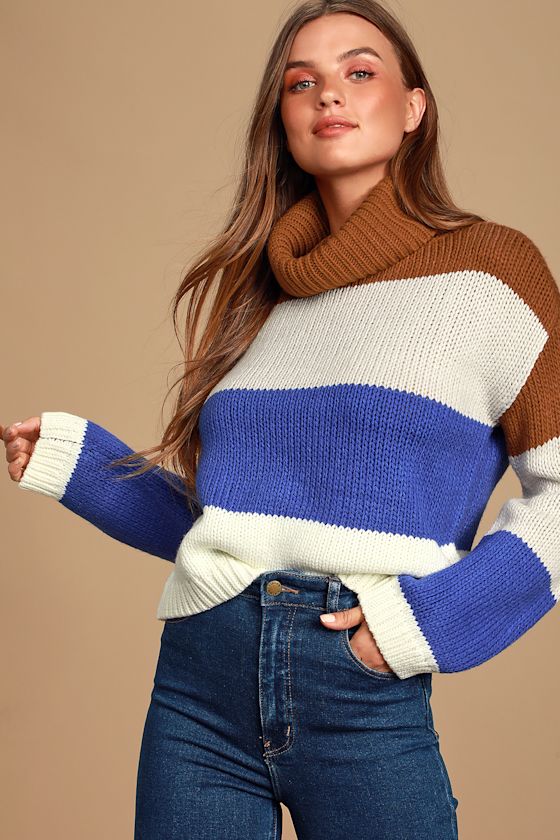 Cute Turtleneck Sweater - Striped Sweater - Color Block Sweater - Lulus
