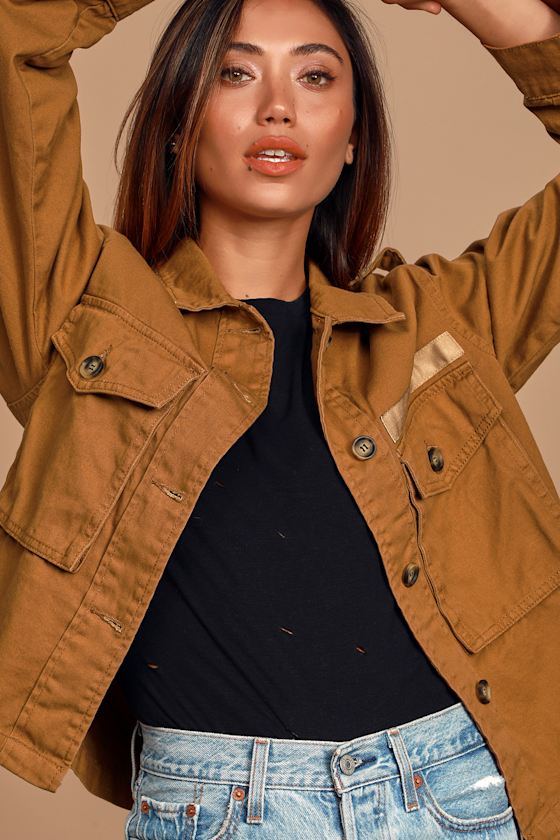 Rust Brown Utility Jacket - Collared Jacket - Cropped Jacket - Lulus