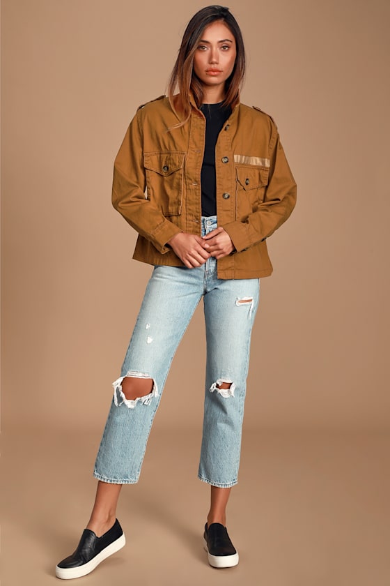 Rust Brown Utility Jacket - Collared Jacket - Cropped Jacket - Lulus
