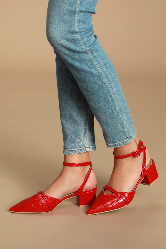 RAID Paloma - Red Croc Heels - Patent Heels - Pointed-Toe Heels - Lulus