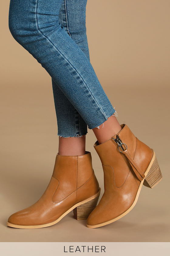 Rag & Co Boots - Tan Ankle Boots - Genuine Leather Ankle Booties - Lulus