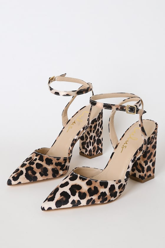 Leopard Pumps - Pointed-Toe Pumps - Ankle Strap Heels - Lulus