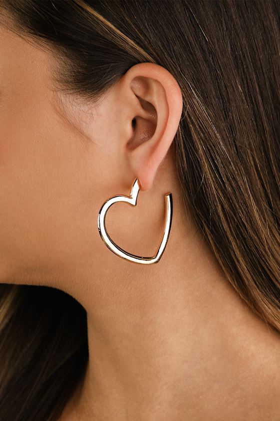 Cute Heart Earrings - Gold Heart Earrings - Heart Hoop Earings - Lulus