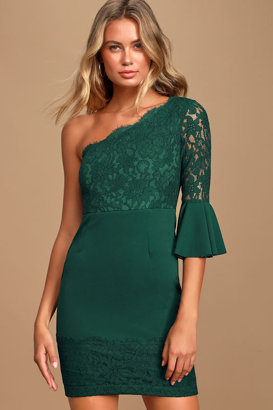 Sexy Green Bodycon Dress - Lace Dress - One-Shoulder Dress - Lulus
