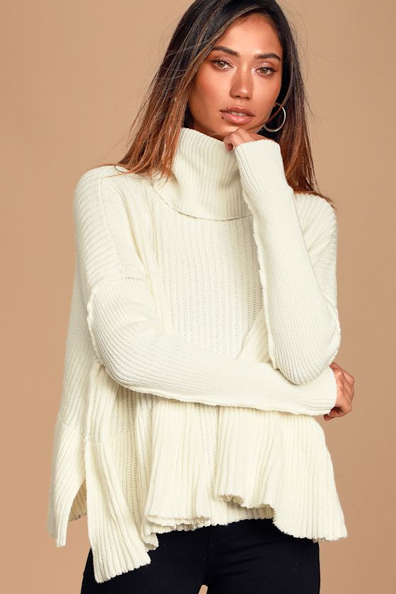 Free People Layer Cake - White Cowl Neck Sweater - Peplum Sweater - Lulus