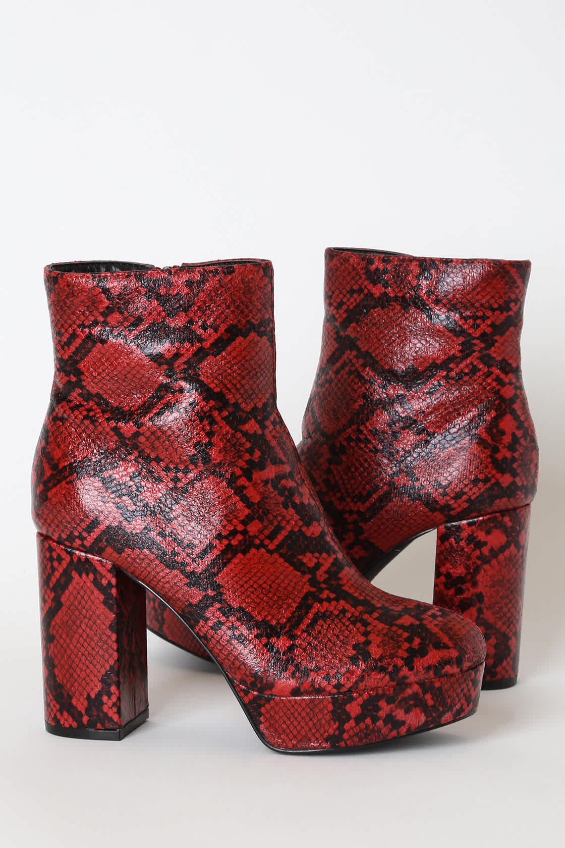 Cute Snake Booties - Platform Booties - Red Snake Boots - Lulus