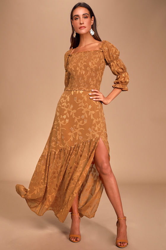 Cute Smocked Top - Puff Sleeve Top - Bronze Long Sleeve Top - Lulus