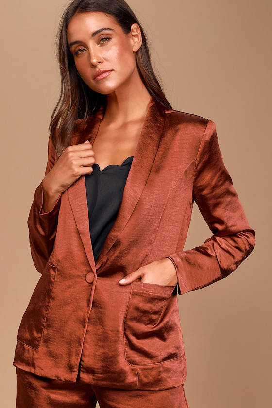 Chic Rust Blazer - Satin Blazer - Rust Brown Satin Blazer - Lulus