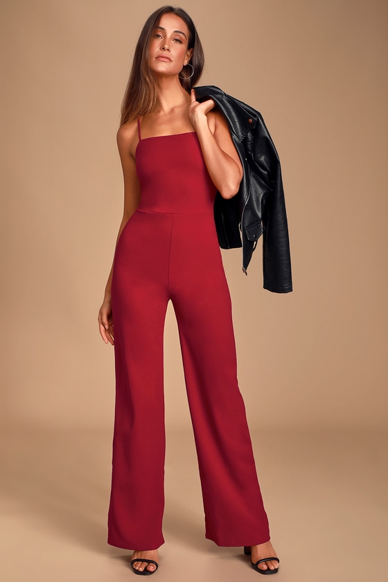 Chic Burgundy Jumpsuit Wide Leg Jumpsuit Evening Jumpsuit Lulus