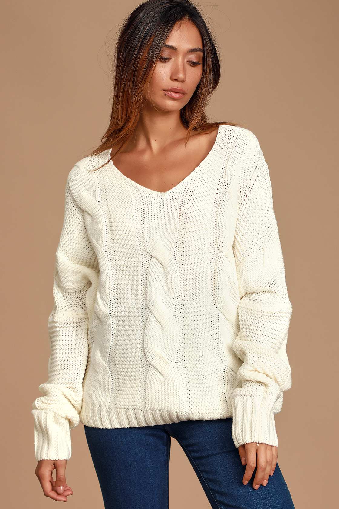 Trendy White Sweater - Cable Knit Sweater - Cozy Knit Sweater Top - Lulus