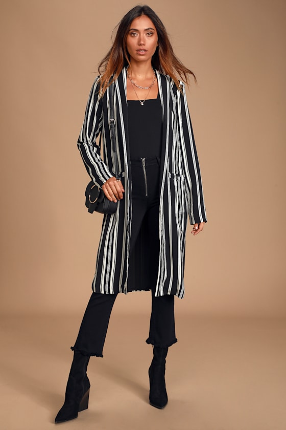 Black and White Striped Duster - Duster Blazer - Longline Blazer - Lulus