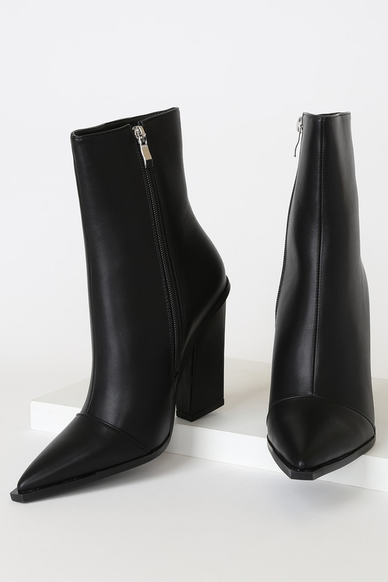 Trendy Black Booties Pointed Toe Booties Mid Cald Booties Lulus