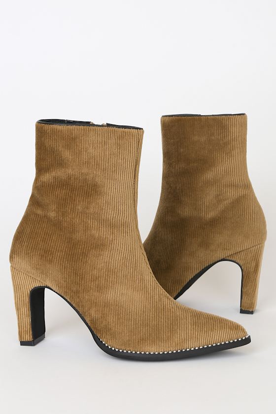 Caverley Casper - Tan Cord Boots - Studded Boots - Mid-Calf Boots - Lulus