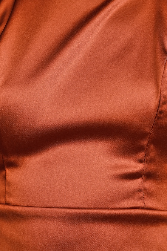 Rust Orange Satin Dress Backless Satin Dress Satin Midi Dress Lulus