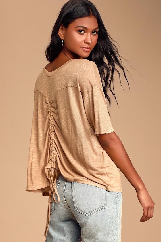 Cute Light Brown Jersey Knit Top - Ruched Back Top - Brown Tee - Lulus